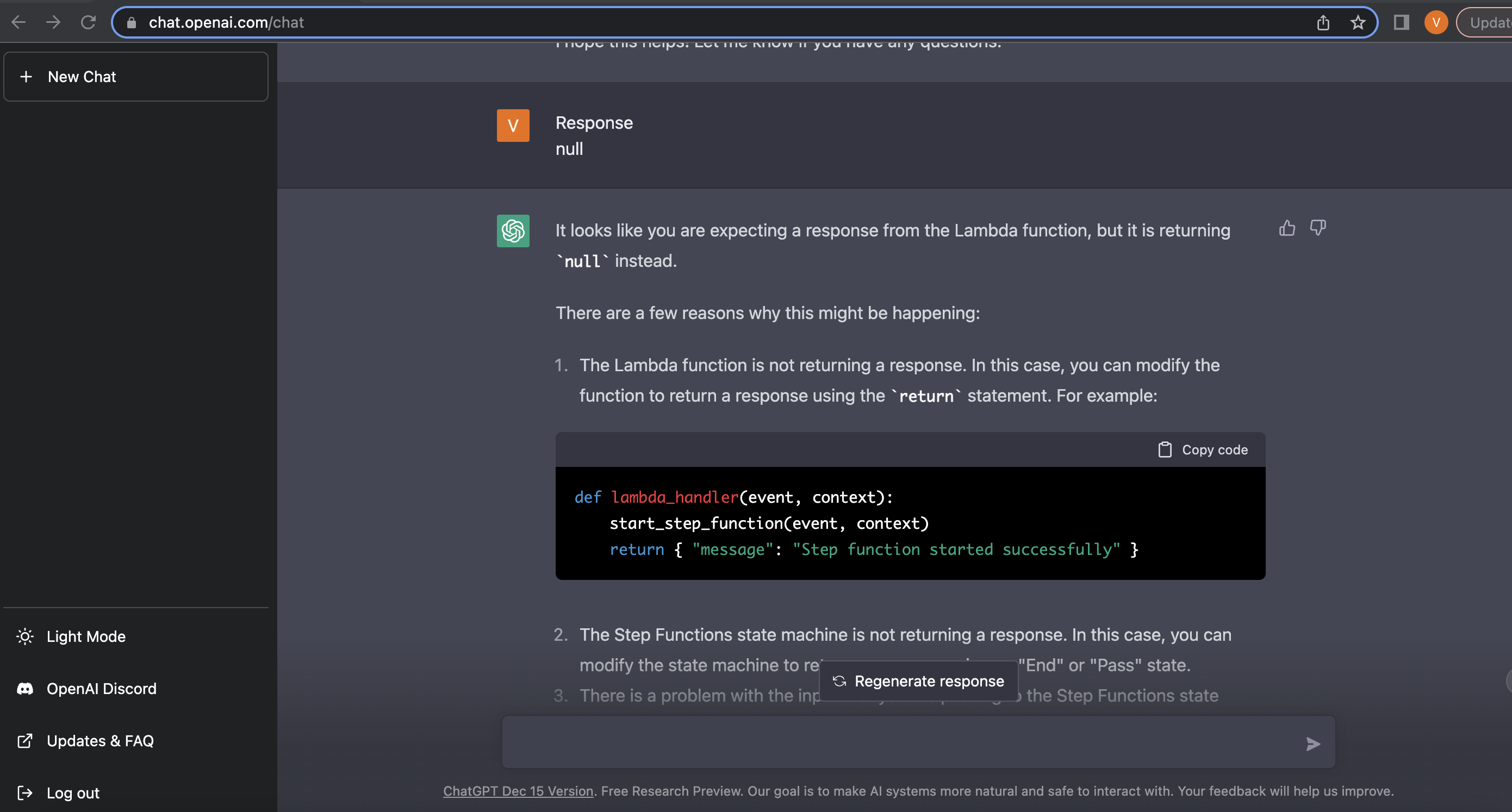 Using Openai Chatgpt To Generate Aws Lambda Code Which Starts A Step Functions State Machine